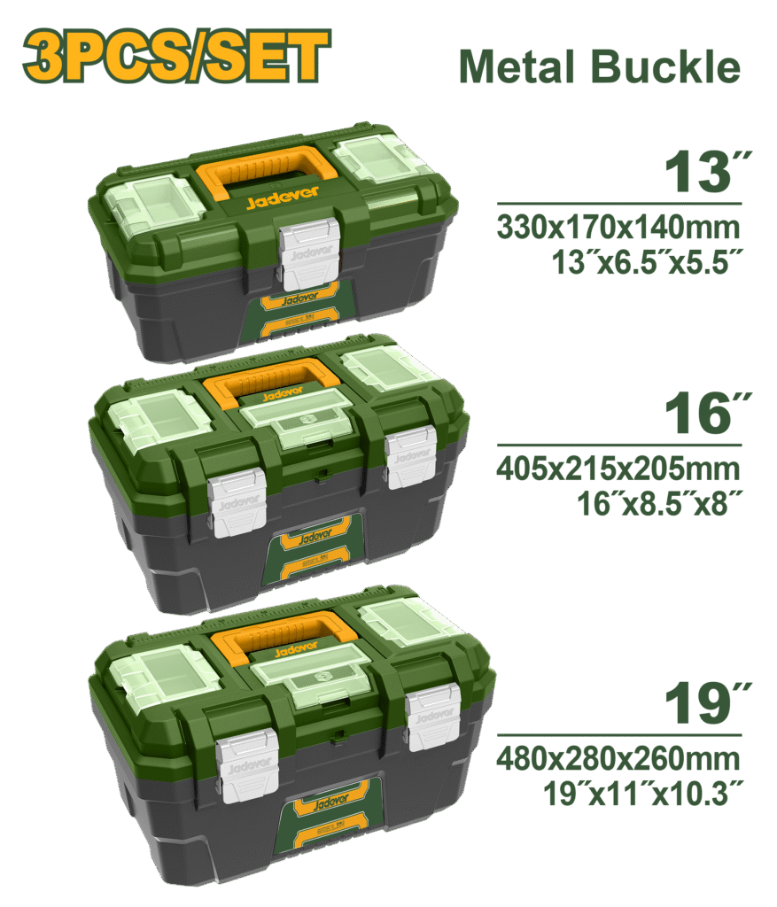 JADEVER 3PCs Plastic Tool Box Set – 13", 16", 19" with Tray & Metal ...