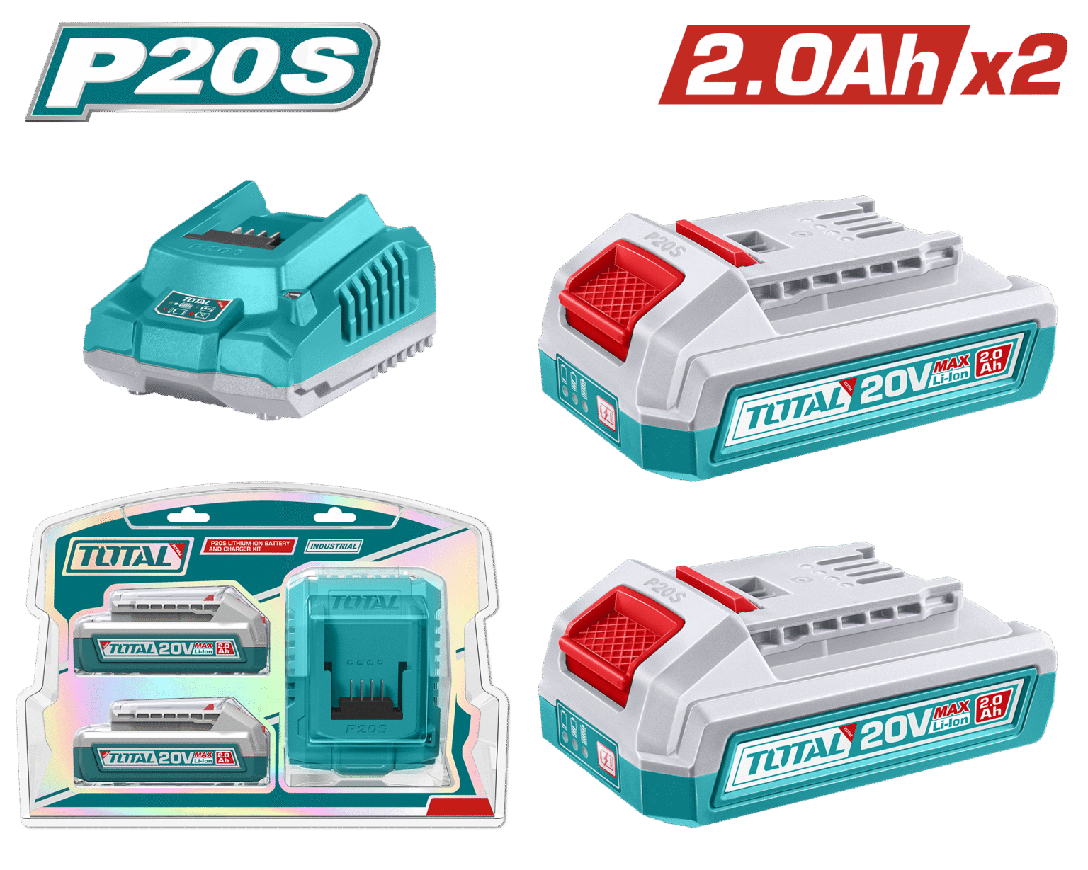 TOTAL P20S Lithium-Ion 20V Battery and Charger Kit – 2 Batteries 2.0Ah ...