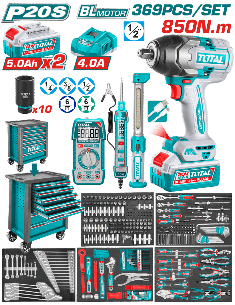 TOTAL 396 Pcs Tool Chest Set – Complete Professional Kit with 7-Drawer ...